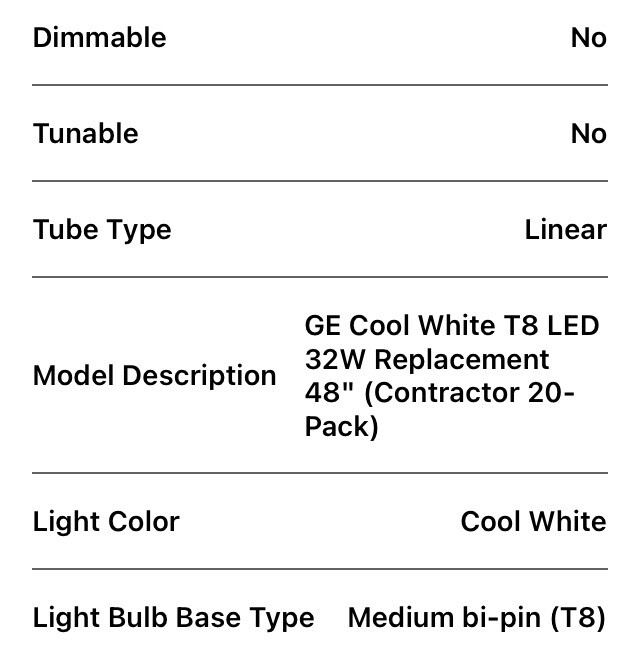 20 pack ~ GE LED Linear 32W Cool White 48" T8 Type A Tube Light Bulb ...