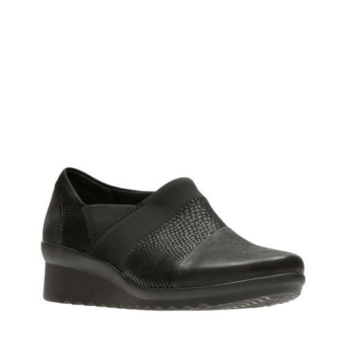 NEW WOMENS CLARKS CADDELL DENALI BLACK SNAKESKIN PRINT WEDGE HEEL FLAT ...