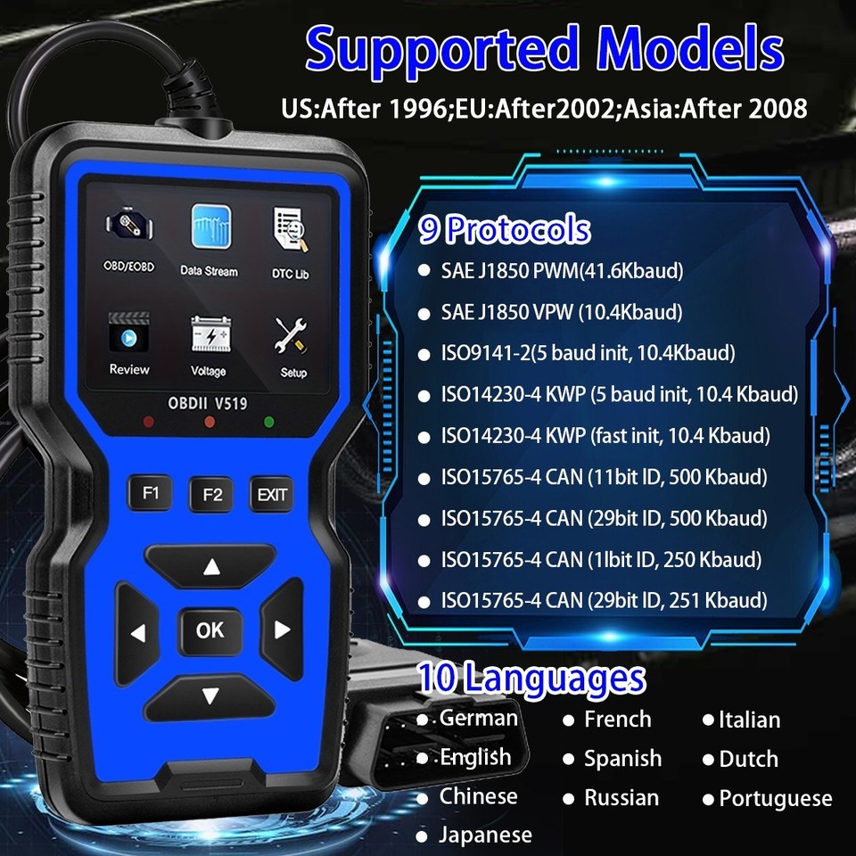 OBD2 Scanner V519 with Battery Test, Auto Diagnostic Tool for Checking ...