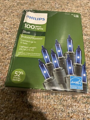 New In Box Philips 100 Blue Mini Lights Christmas 24.7 Feet Indoor ...