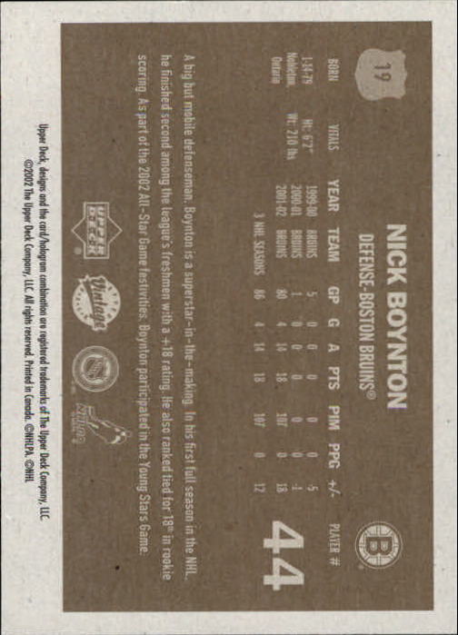 2002-03 Upper Deck Vintage #19 Nick Boynton | eBay