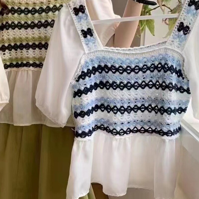 Knitted Top Vintage Strips Shirts Lace Cute Sweet Style Tops for Daily ...