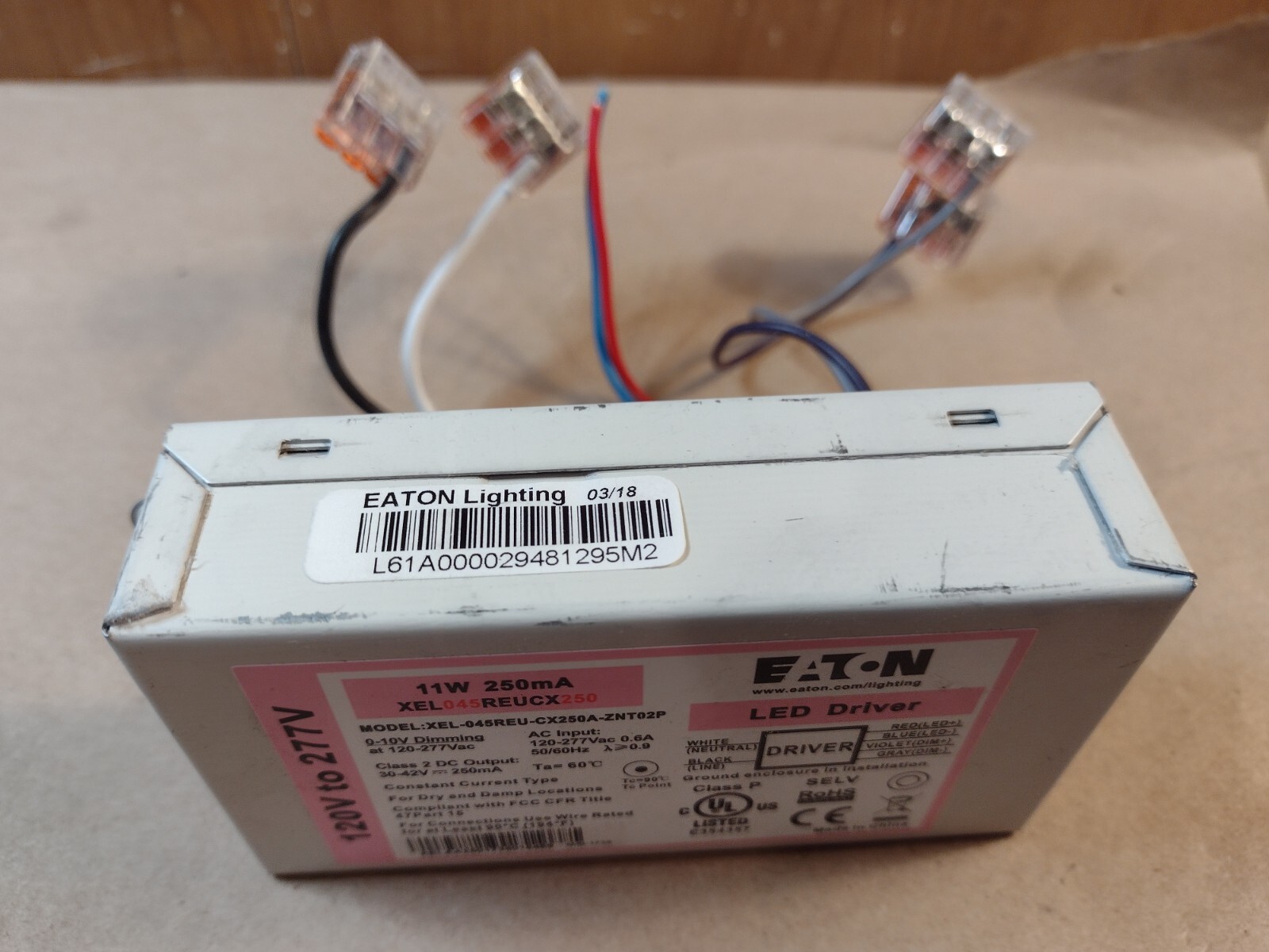 Eaton XEL045REUCX250 LED Driver, 120-277VAC In, 30-42VDC 250mA Out | eBay