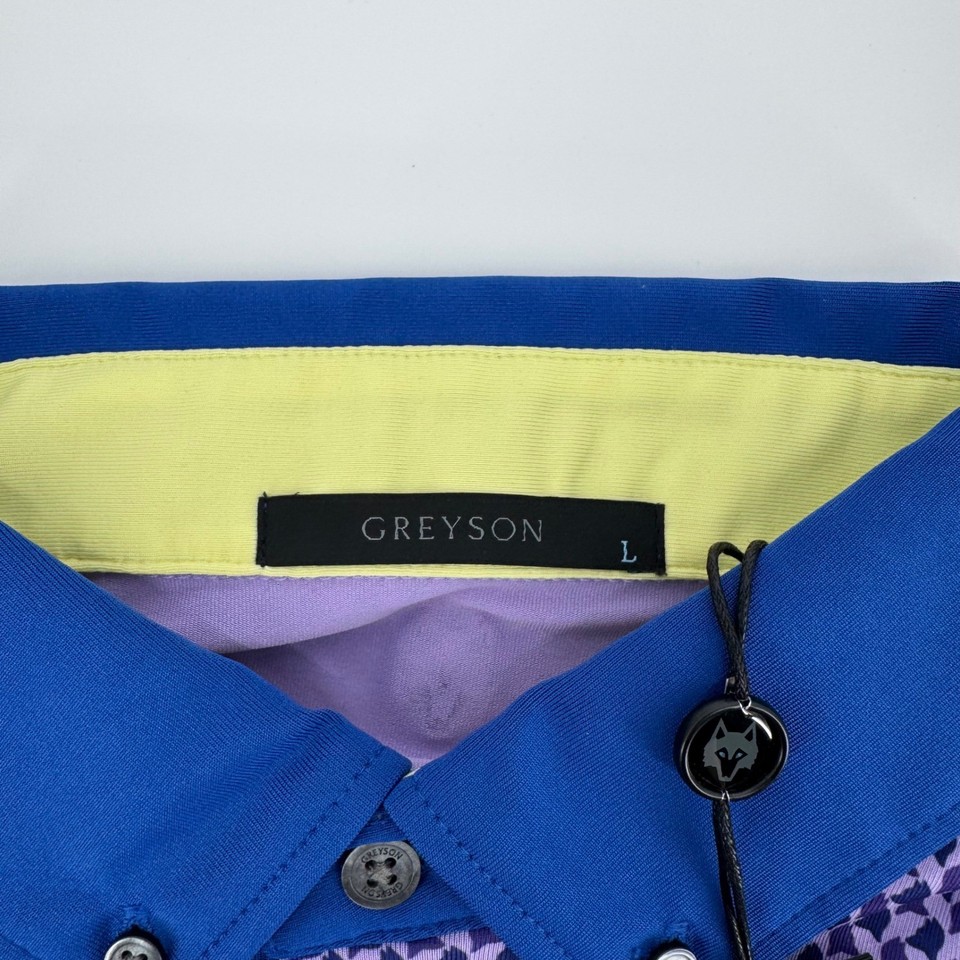 Greyson Wolf Whisperer Polo Purple Blue Geometric Print Button Down ...