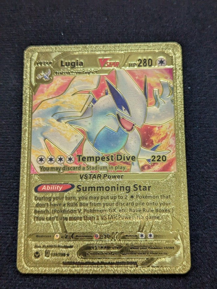 Lugia Vstar HP280 Tempest Dive Summoning Star Gold Foil Fan Art Pokemon ...
