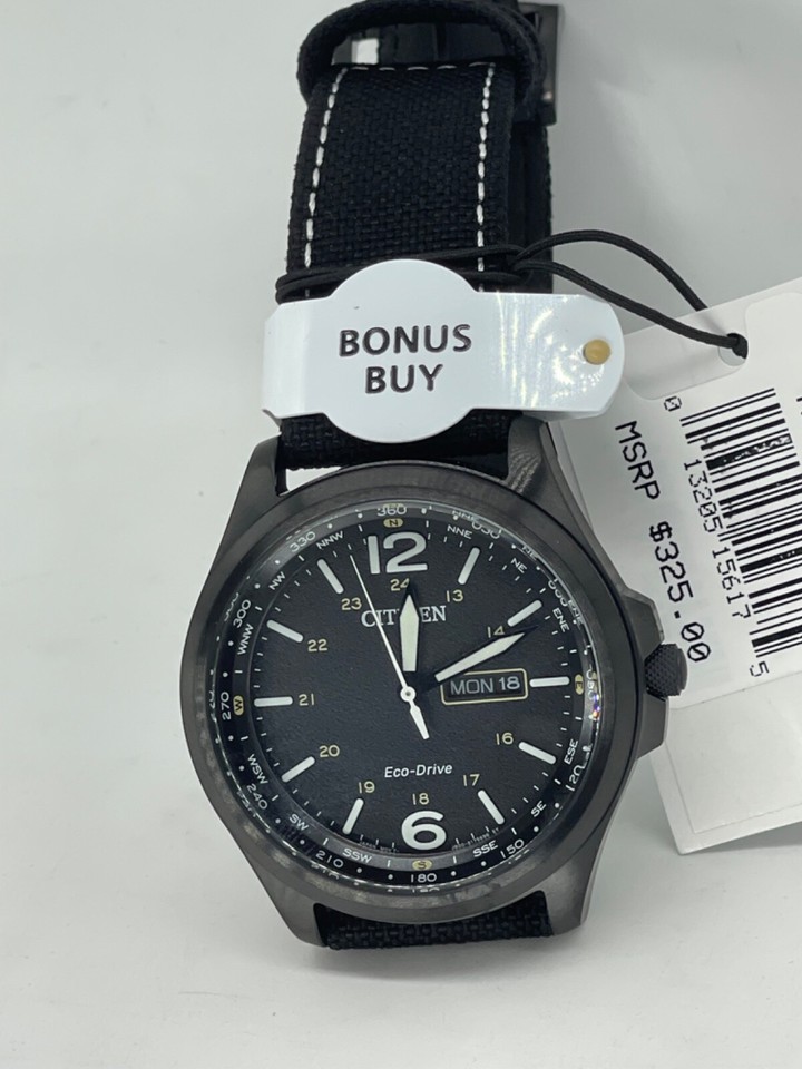 $325 CITIZEN Eco-Drive CLASSIC Black Leather Men's Watch AW0115-03E ...
