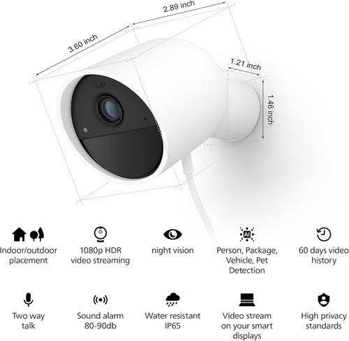 Philips Hue Secure Wired Smart Home Security Camera White 1 Pack 1080P ...