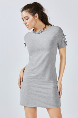 Fabletics Yani Mini T-shirt Dress M Grey Heather Bow Ties Short Sleeve ...