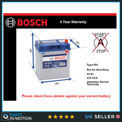 Car Battery S4018 Bosch 054 330A 40Ah 4Yr Warranty 187x127x227 | eBay UK