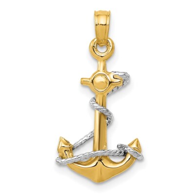 14K Yellow & White Gold Anchor w/ Rope Pendant K3074 | eBay