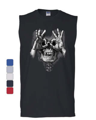Skull Face Hand Goggles Muscle Shirt Funny Dead Eye Staring Skeleton ...