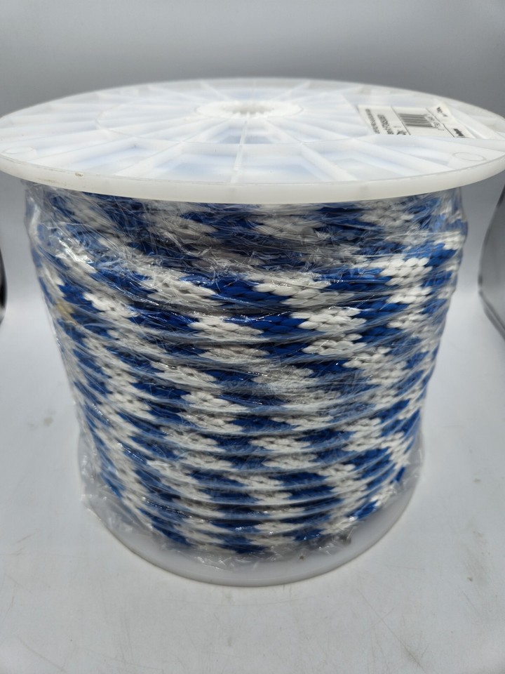 Wellington Solid Braid Poly Rope Blue/White, Boating, Derby - 1 Reel ...