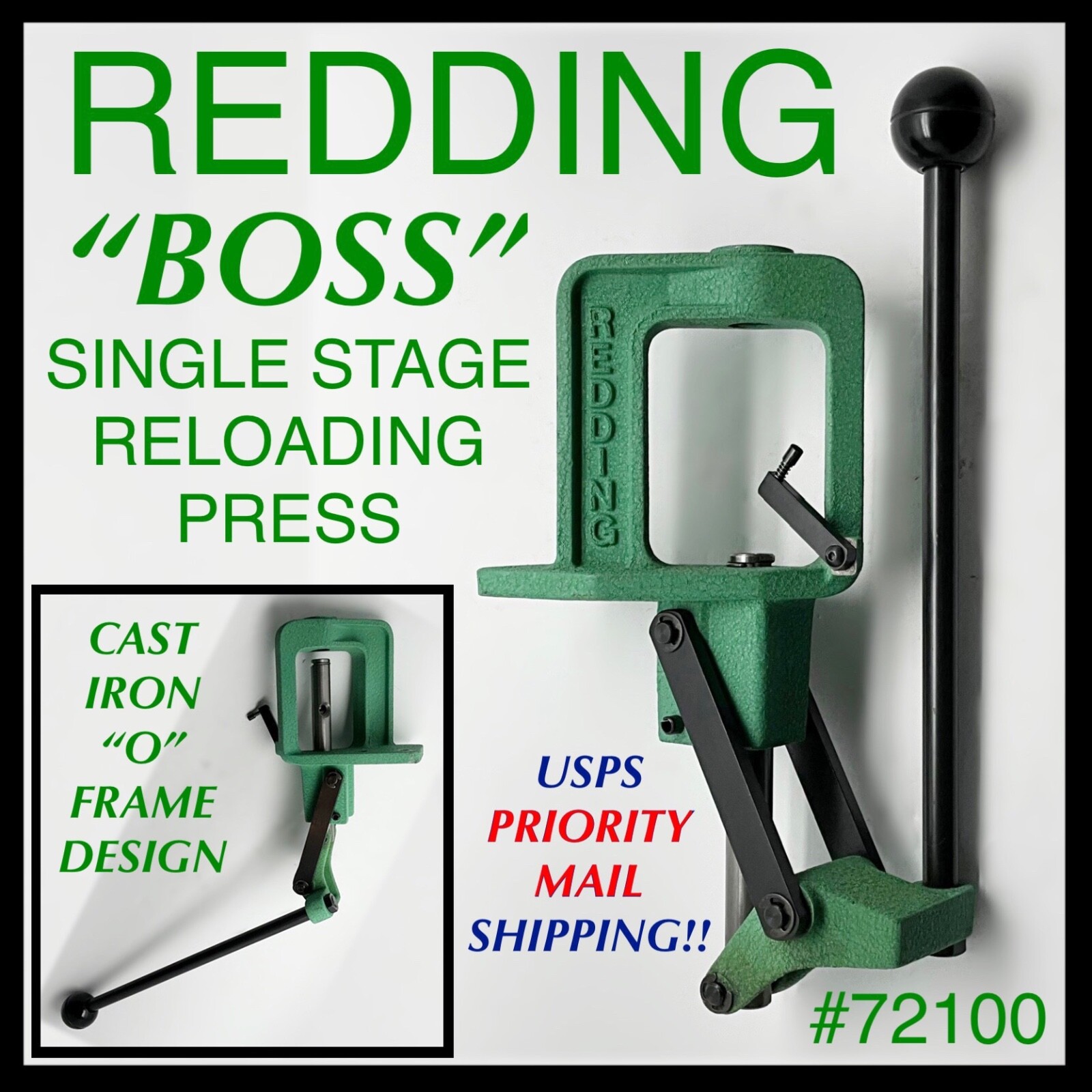 REDDING “BOSS” RELOADING PRESS - SINGLE STAGE CAST IRON “O” FRAME PRESS ...