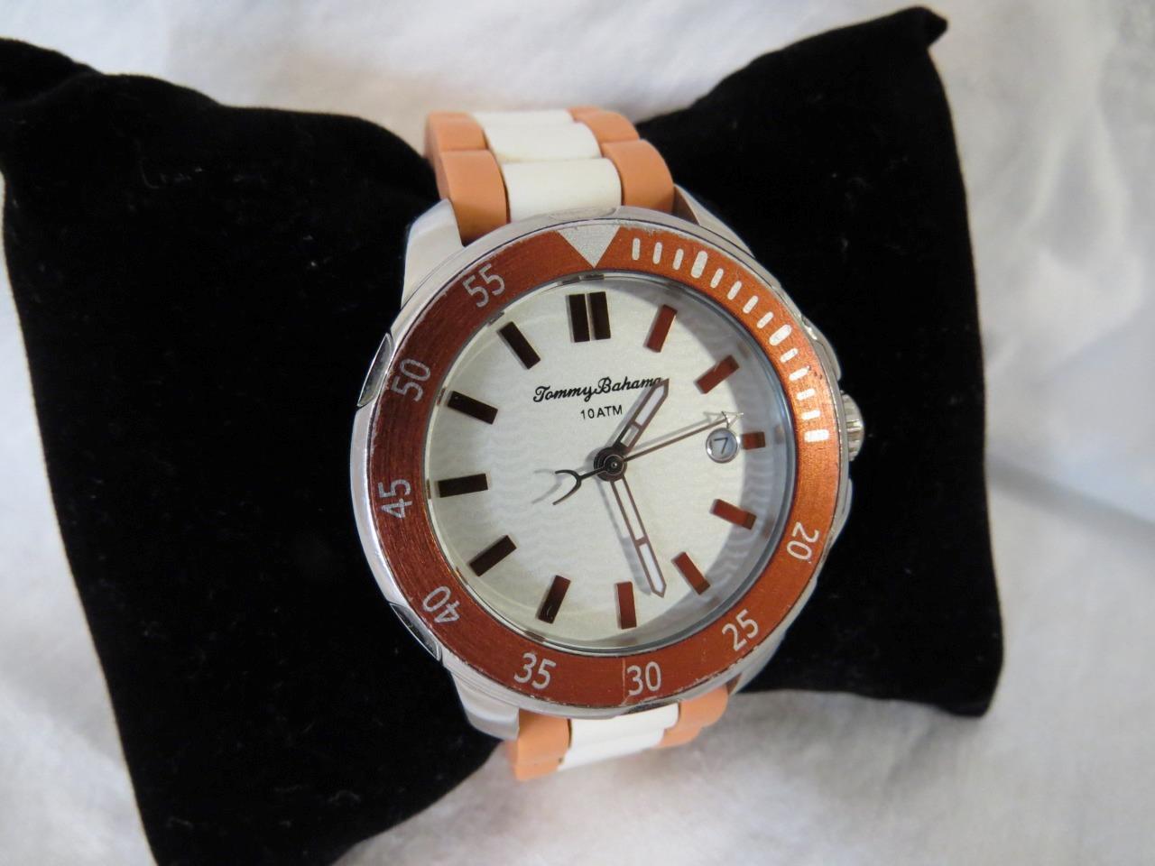 Women's Tommy Bahama Silver tone LUMI Watch Silicone Peach Band Date | eBay