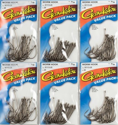 (LOT OF 6) GAMAKATSU STRAIGHT SHANK WORM BRONZE HOOK 3/0 01113-25 K3367 ...