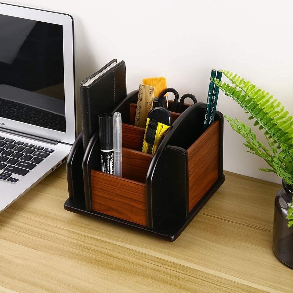 New Revolving Caddy Remote Control Organizer Wooden Storage Holder Box ...
