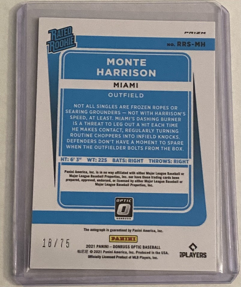2021 Panini Optic Monte Harrison purple prizm rookie auto #’d to 75 ...