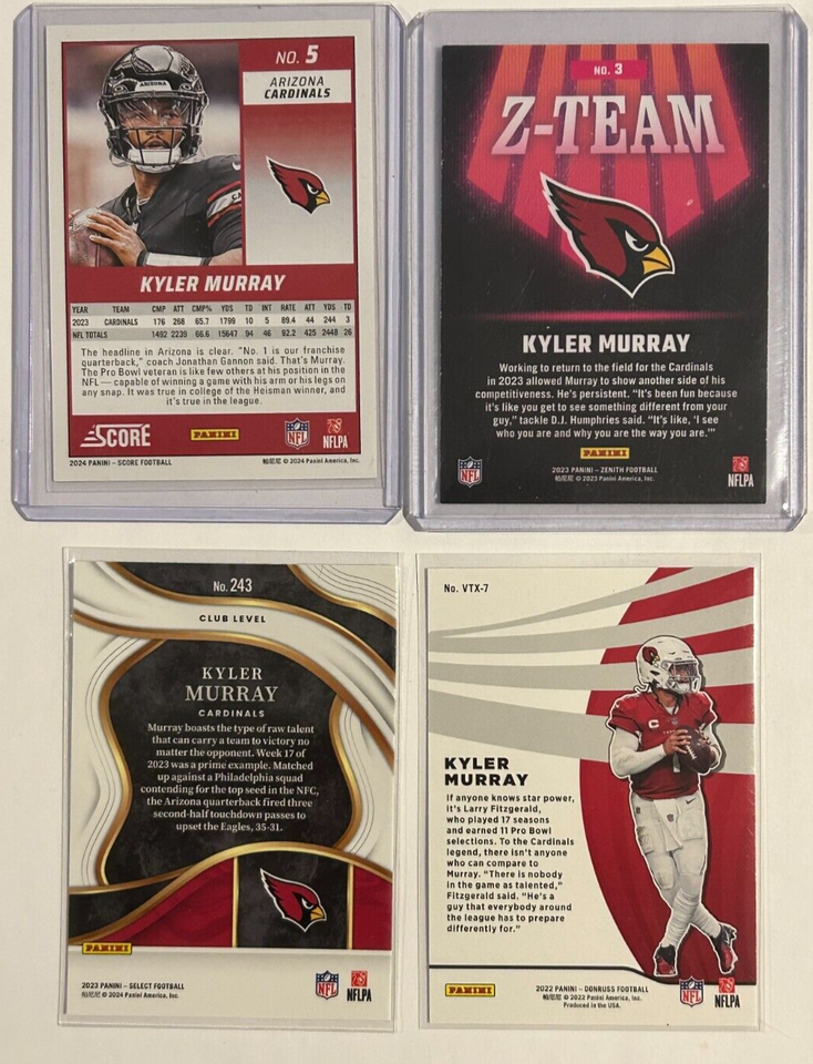 Kyler Murray 2024 Score Orange Lava #5 /630 + 2023 Zenith Z Team #3 ...