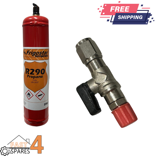 REFRIGERANT GAS CAN R290 PROPANE + BOTTLE VALVE FOR FRIDGE FREEZER ...