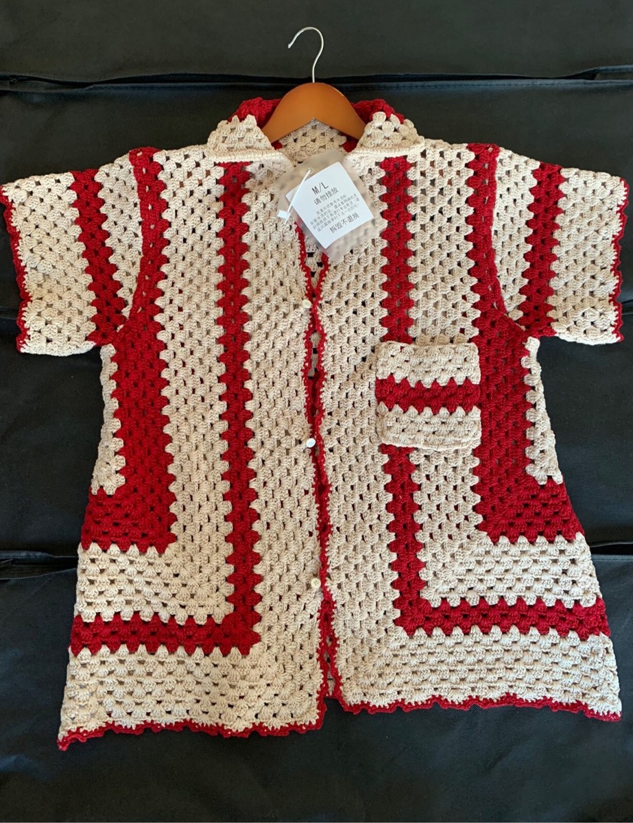 Bode Men's Red Crochet Knit Shirt - Size S/M Casual shirts Bode Men's Red Crochet Knit Shirt - Size S/M Casual shirts