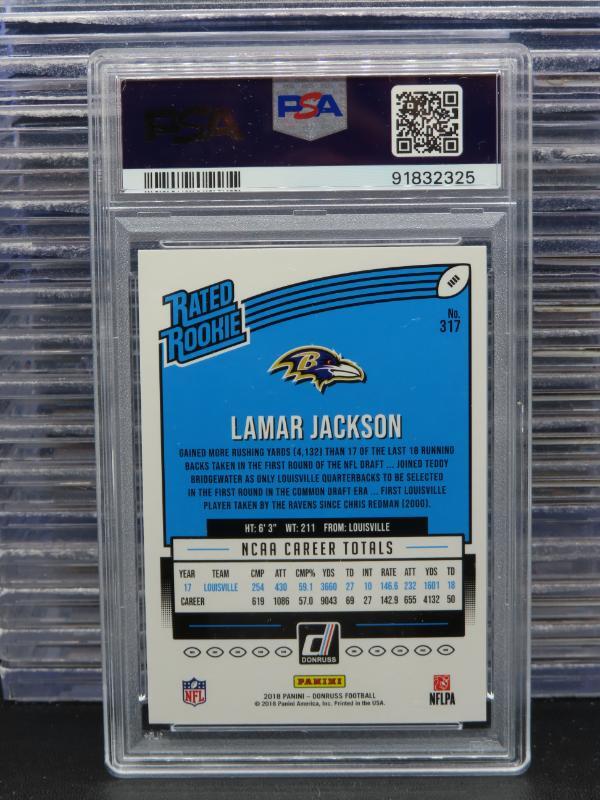 2018 Panini Donruss Lamar Jackson Rated Rookie RC #317 PSA 9 Ravens ...