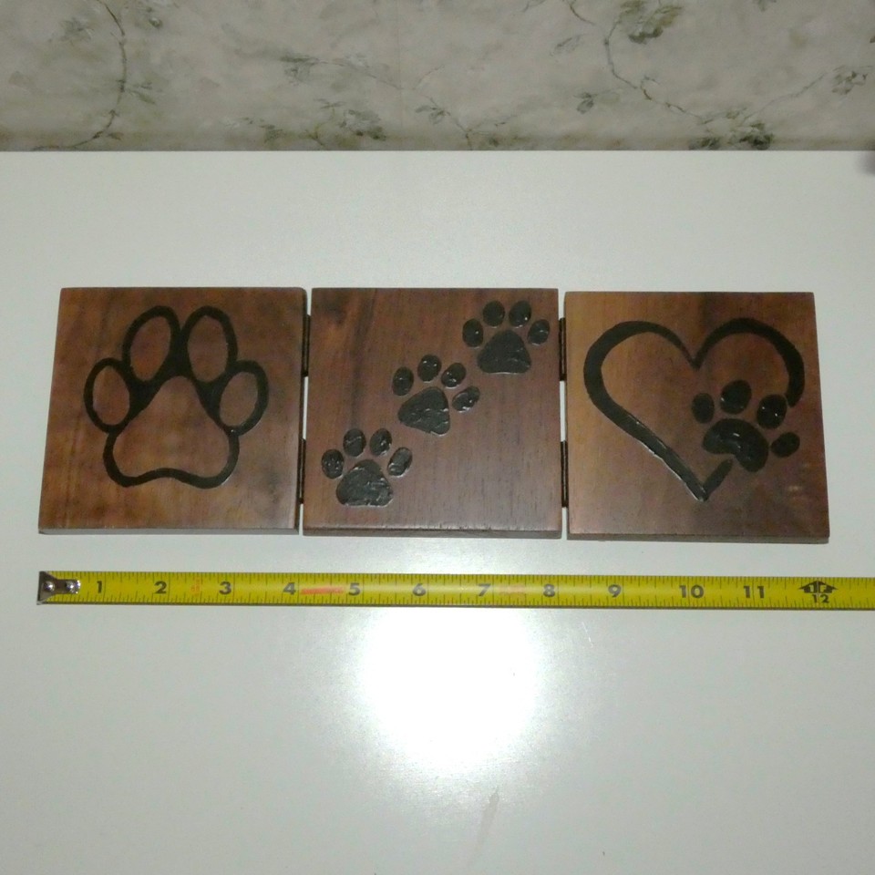 Three Panel Wood Paw Print Table or Desk Top Display, Dark Finish | eBay