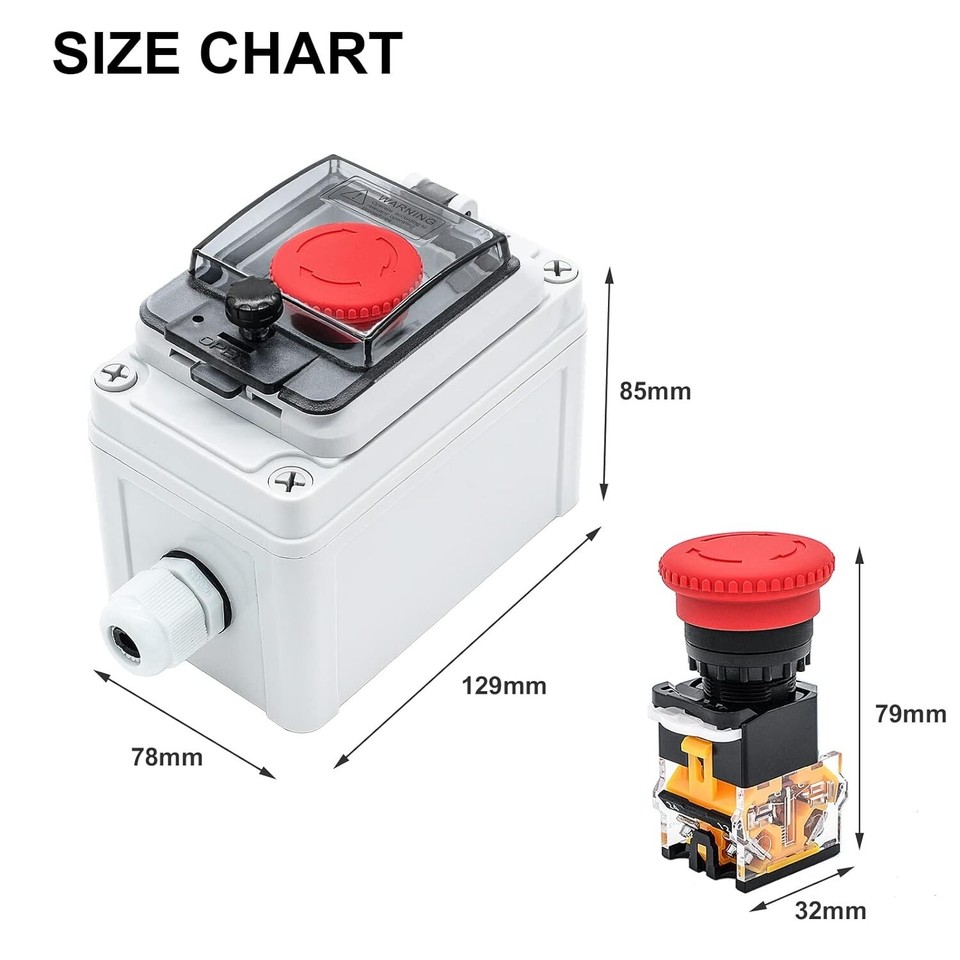 Emergency Stop Switch Red Push Button Outdoor Waterproof Box w/ Cover ...