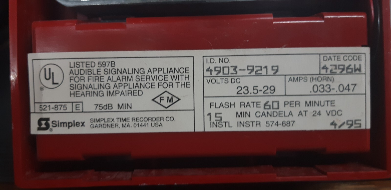 Simplex 4903-9219 Horn Strobe Fire Alarm - Red for sale online | eBay