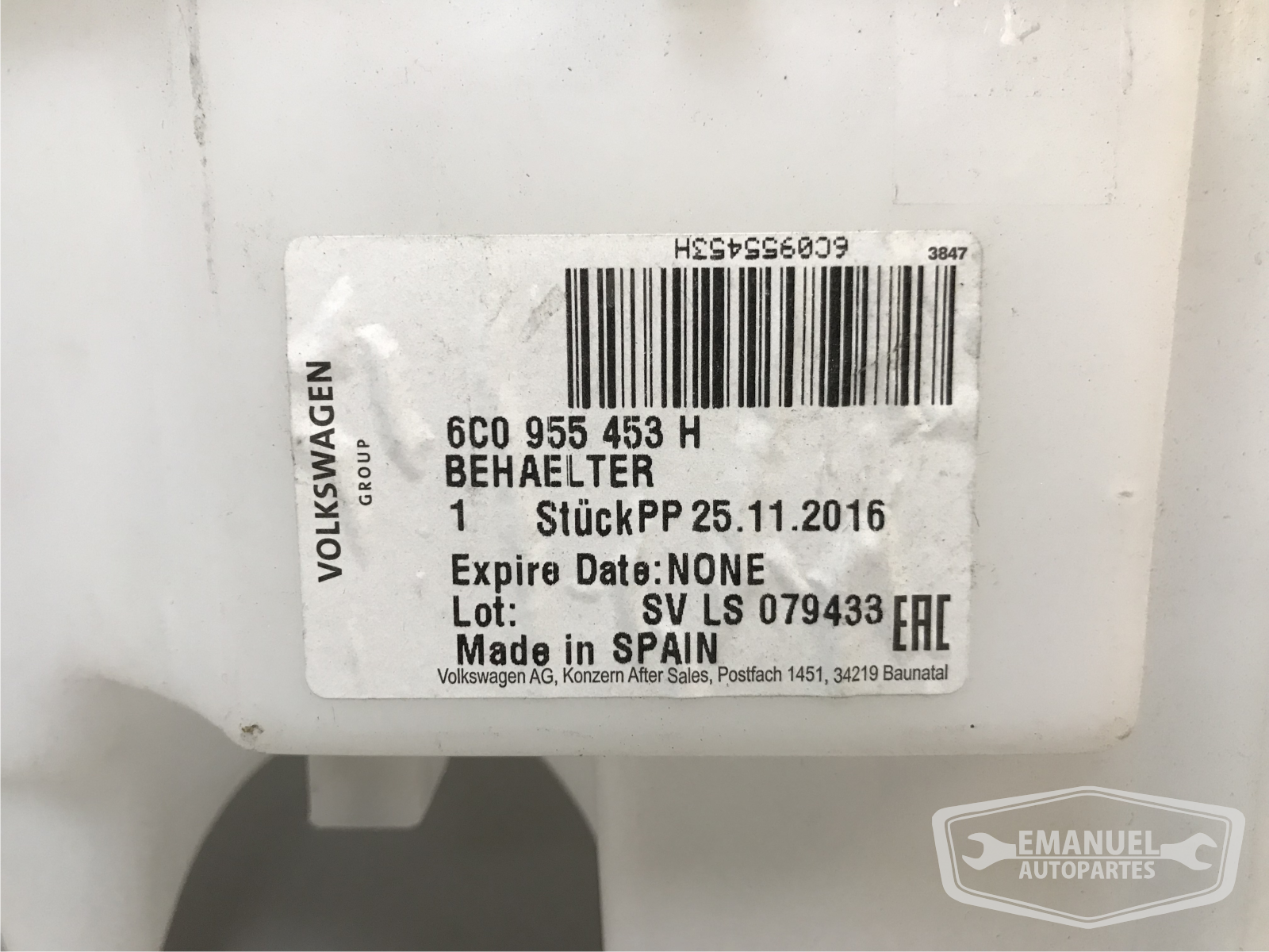 Volkswagen Windscreen Washer Tank OEM 6C0955453H | eBay