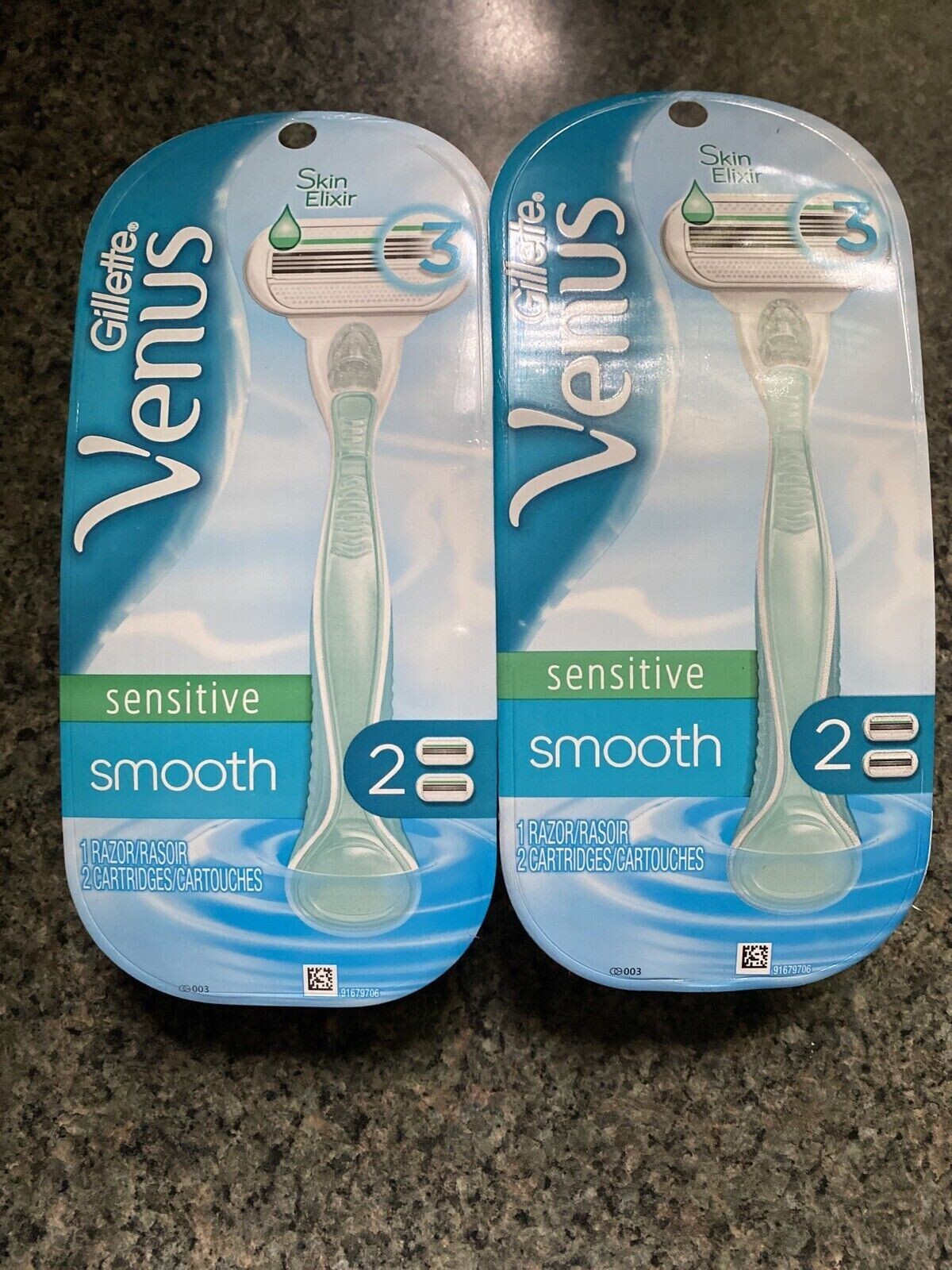 2 Pack- Gillette Venus Sensitive Smooth Razors Skin Elixir For ...