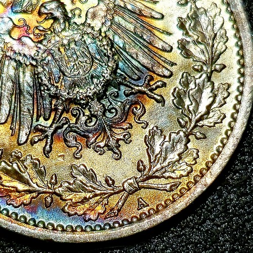 *Uncirculated* Deutsches Reich 1916-A Beautifully Toned 1/2 Mark 90% ...