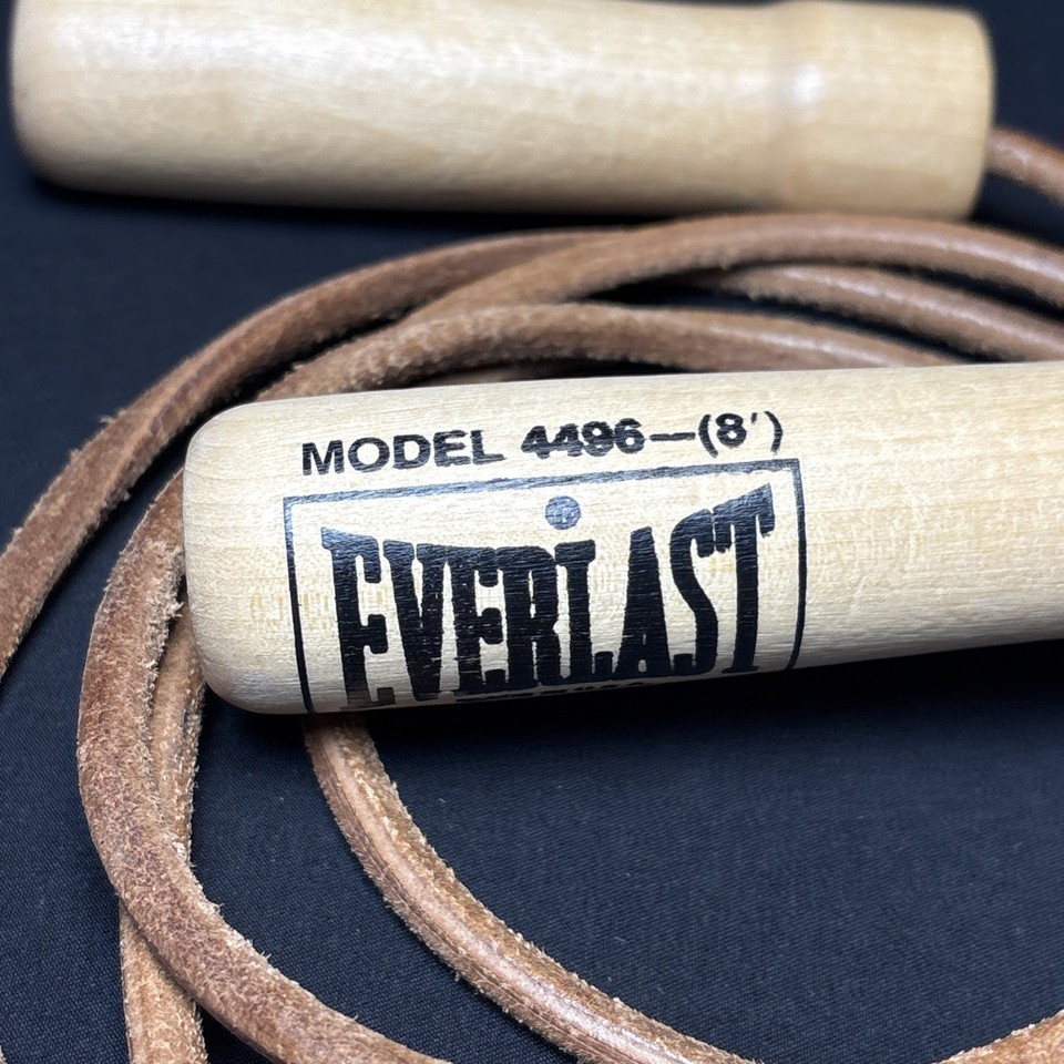 Vintage Everlast Leather Jump Rope 8' Model 4496 Wood Handles Ball ...