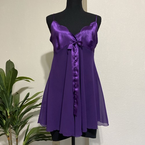 Victorias Secret Vtg M Purple Satin Sheer Mesh Babydoll Chemise Nightie ...