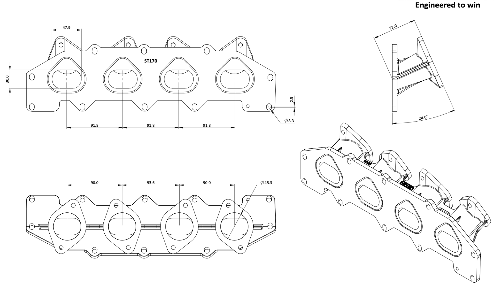 For Ford Zetec ST170 Jenvey Inlet Manifold ONLY for SF Throttle Bodies ...