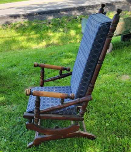 Antique Eastlake Victorian Blue Walnut Platform Rocking Chair c. Late ...