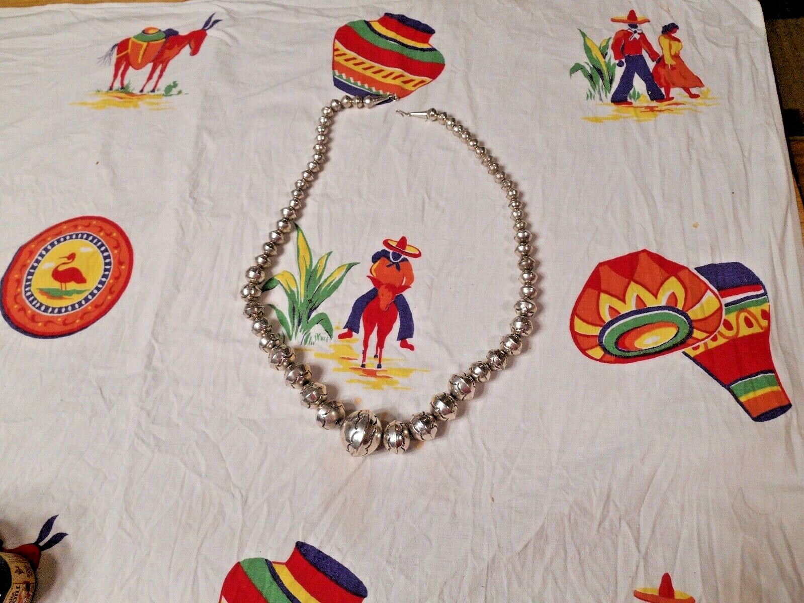 Magnificent Navajo Sterling Silver Bench Bead Necklac… - Gem