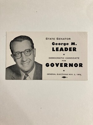 Trade Card Advertising Card Governor George M. Leader 1954 PA | eBay