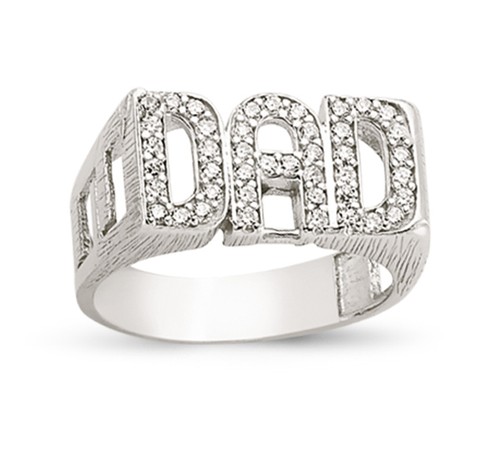 STERLING SILVER DAD RING SOLID HEAVY CUBIC ZIRCONIA CZ BLOCK DADDY ...
