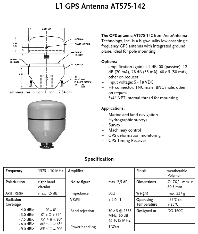 Symmetricom Microsemi SyncServer S200 S600 GPS Antenna AT575 5V 12V 142 ...