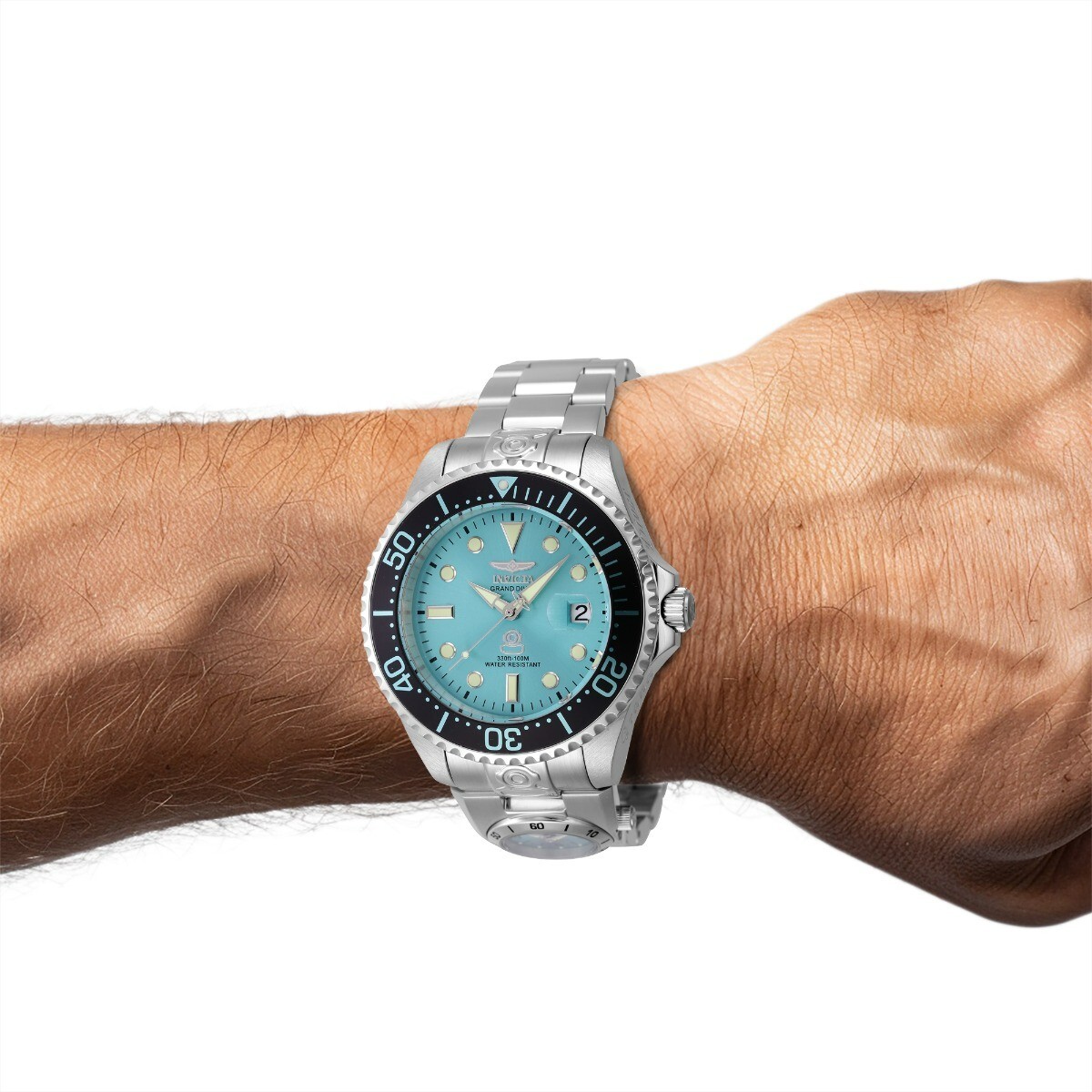 Invicta Grand Diver Mens Blue Dial Dual Time Automatic Quartz Steel ...