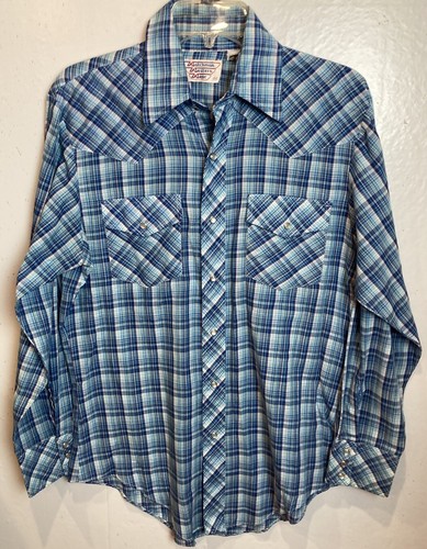 Vintage Watchman Western Wear Mens Blue Plaid Pearl Snap Shirt Size M ...