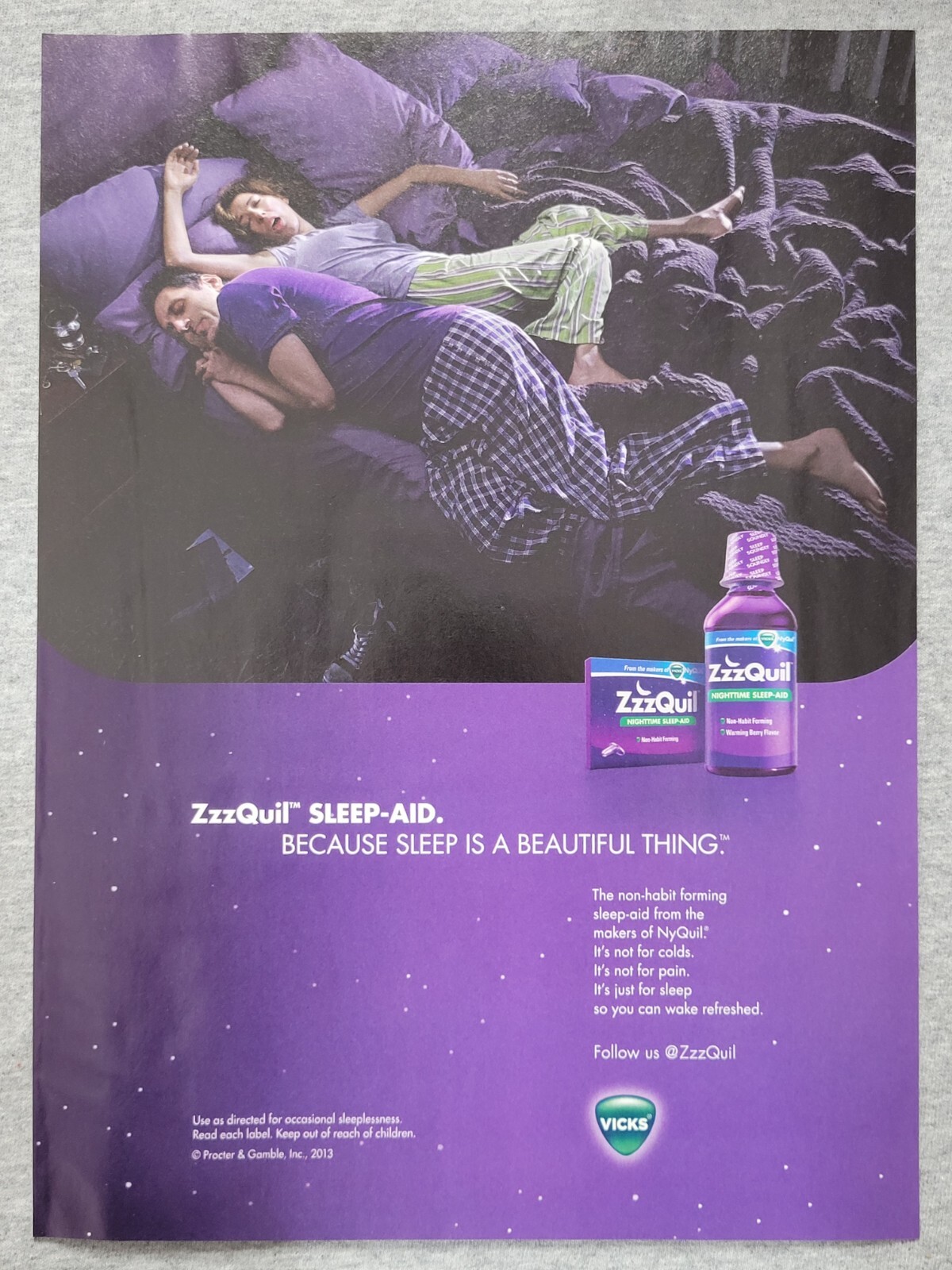 2013 Magazine Advertisement Page ZzzQuil Couple Sleeping In Bed Print ...