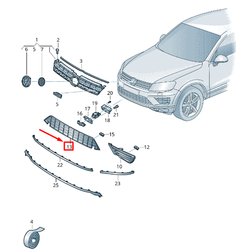VW TOUAREG 7P Front Lower Bumper Center Grille 7P6853671KRYP NEW ...
