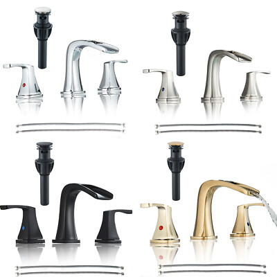 Widespread Bathroom Sink Faucet 3 Hole Waterfall Vanity Mixer Tap W ...