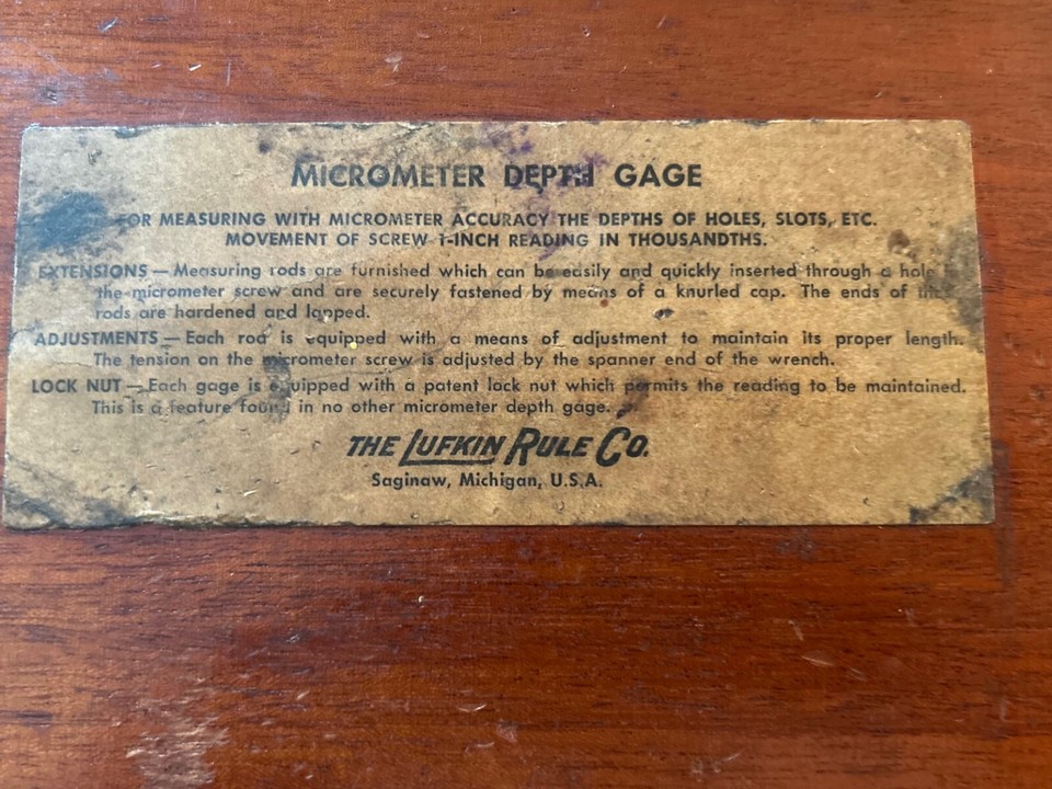 Vintage Lufkin Rule Co. Micrometer Depth Gage No. 515 Made in USA With ...