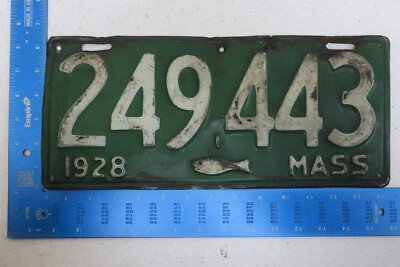Massachusetts LIcense Plate 1928 28 Tag CodFish Fish #249443 249 443 | eBay