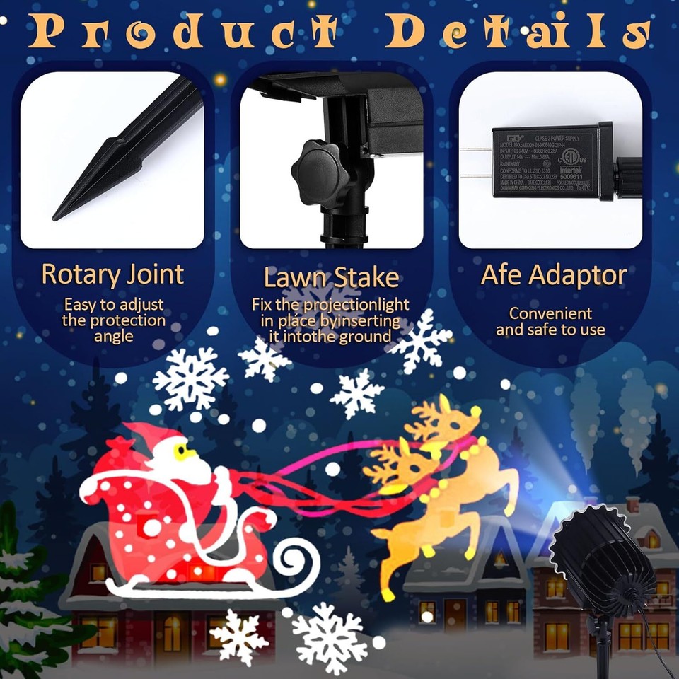 Christmas Projector Lights Outdoor LED Projector on Dynamic Sleigh ...