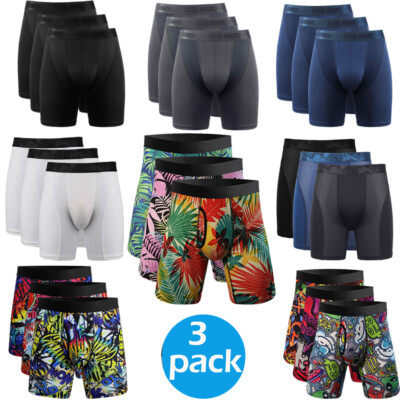 3 Pack Men Long Leg Boxer Briefs Quick Dry Shorts Comfort Soft Trunks ...