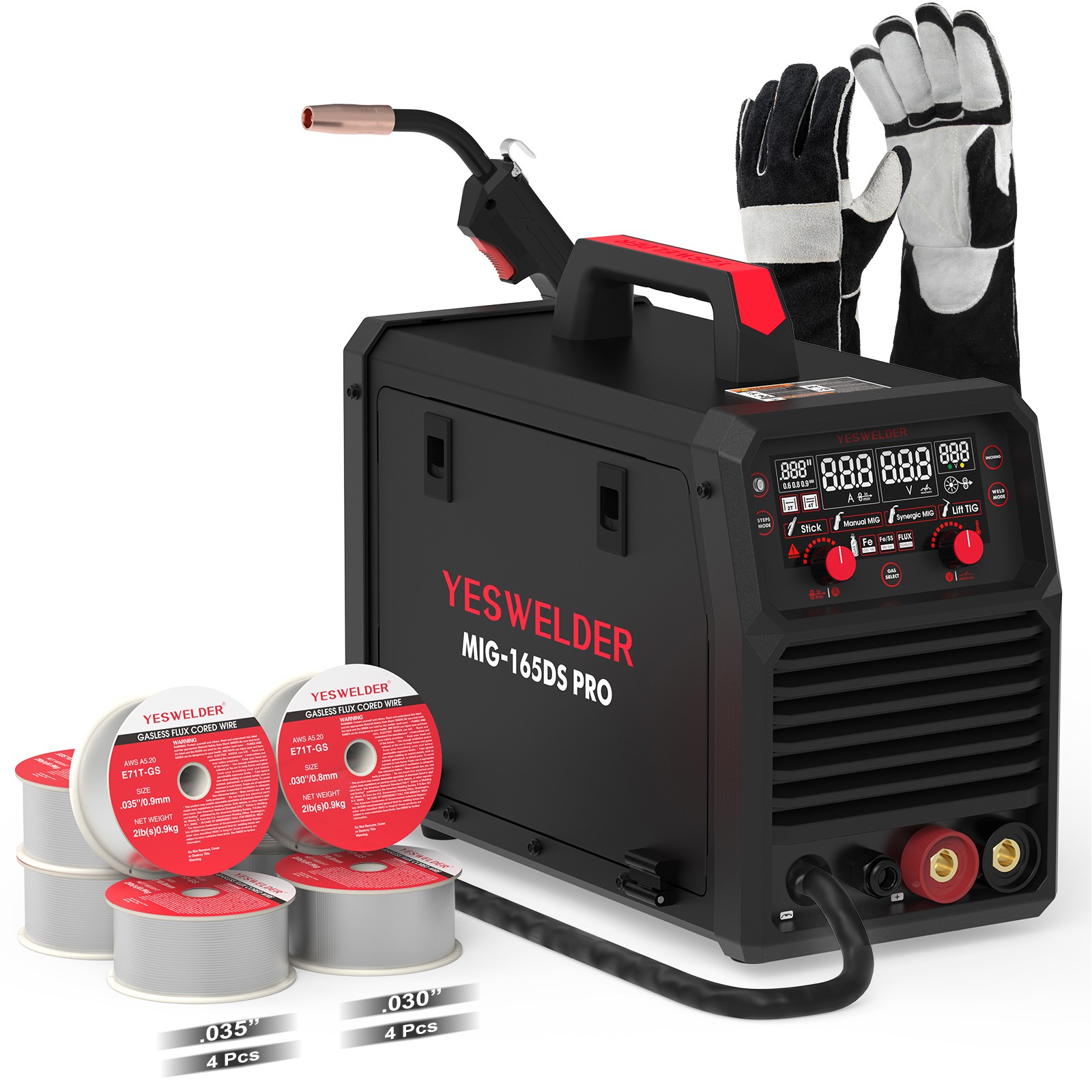 YESWELDER 165A 4-in-1 MIG/Flux Welder with 8 Wires (4+4 ) & Gloves ...