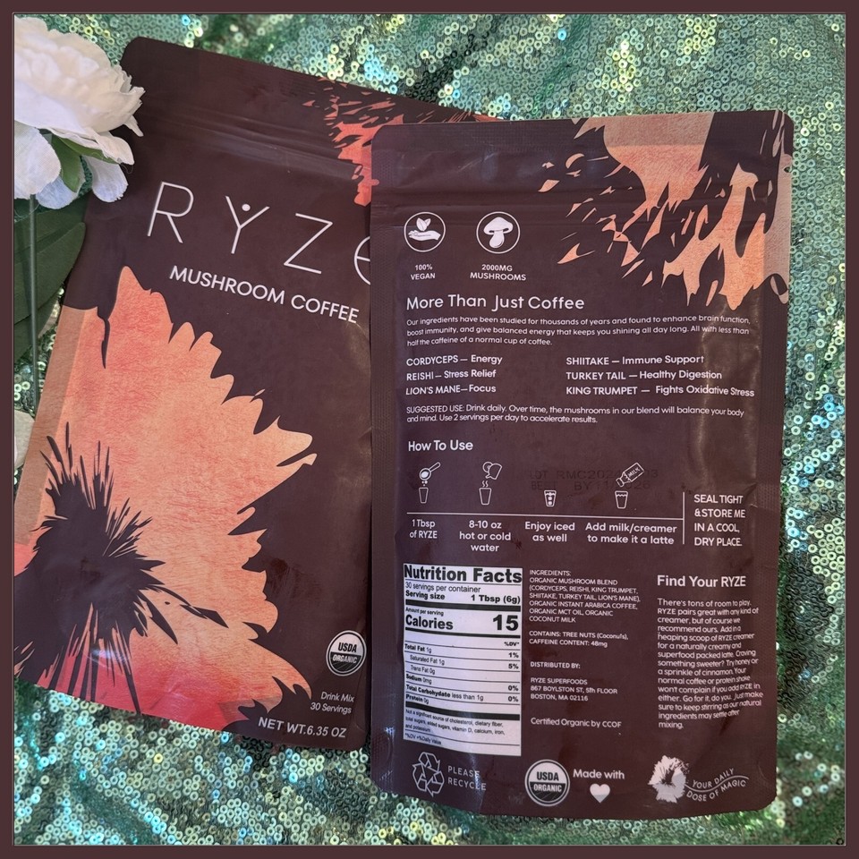 Pack of 2 - Organic RYZE Mushroom Coffee ☕ 30 Servings Per Pack -Free ...